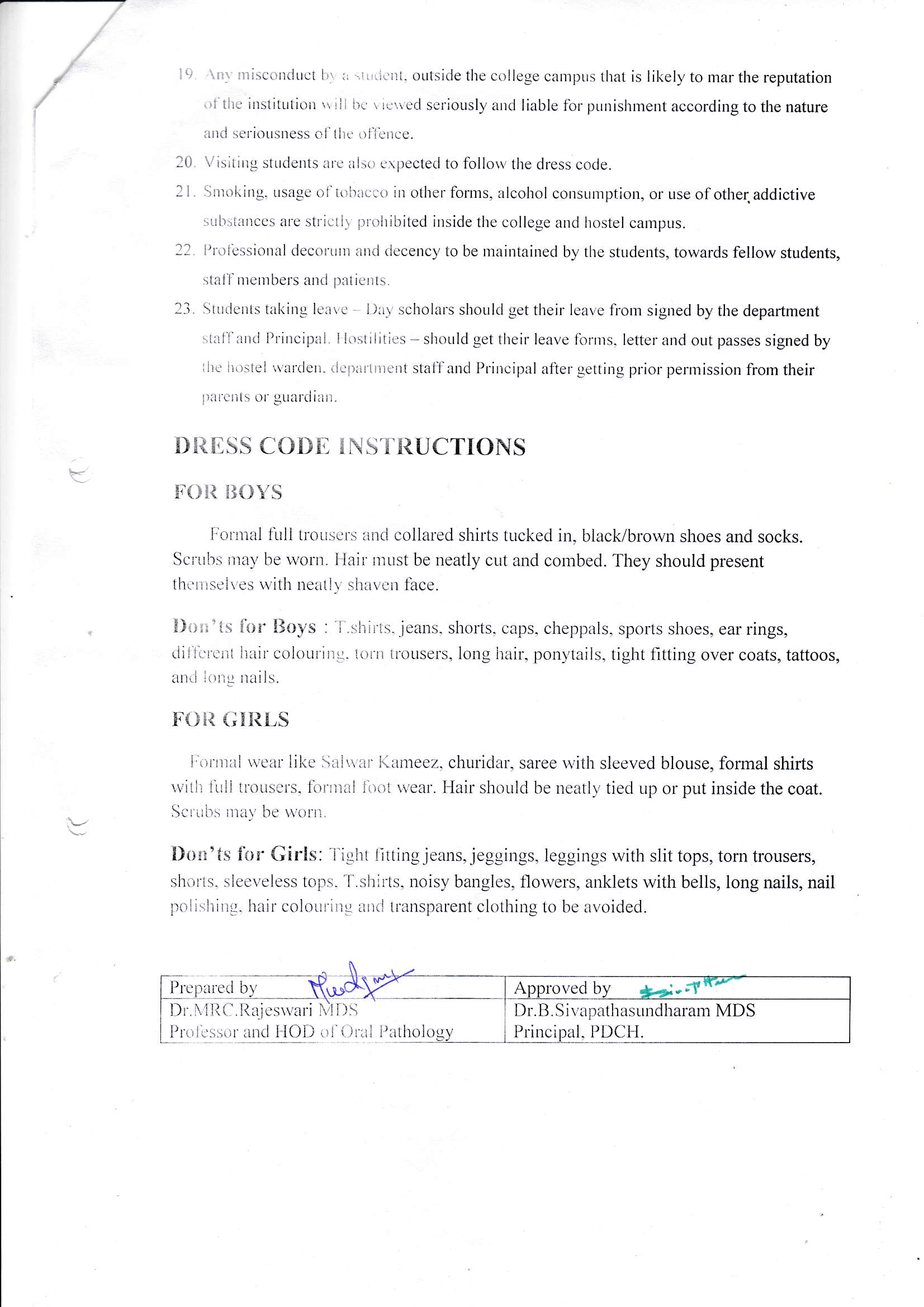 Code of Conduct for Student – PDCH